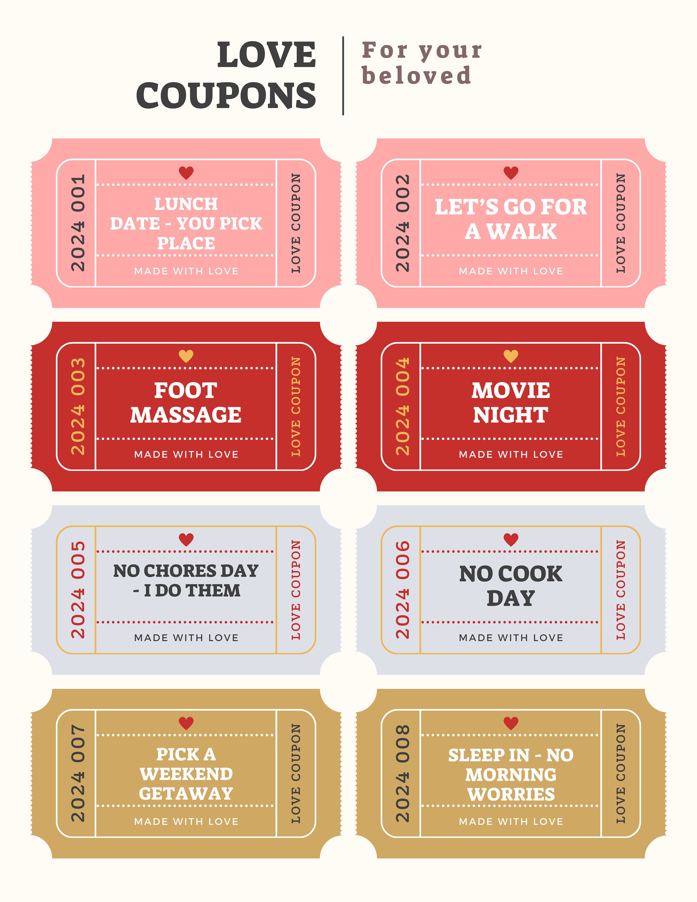 Printable Love Coupons Digital, Valentine's Day or Just Because english ...