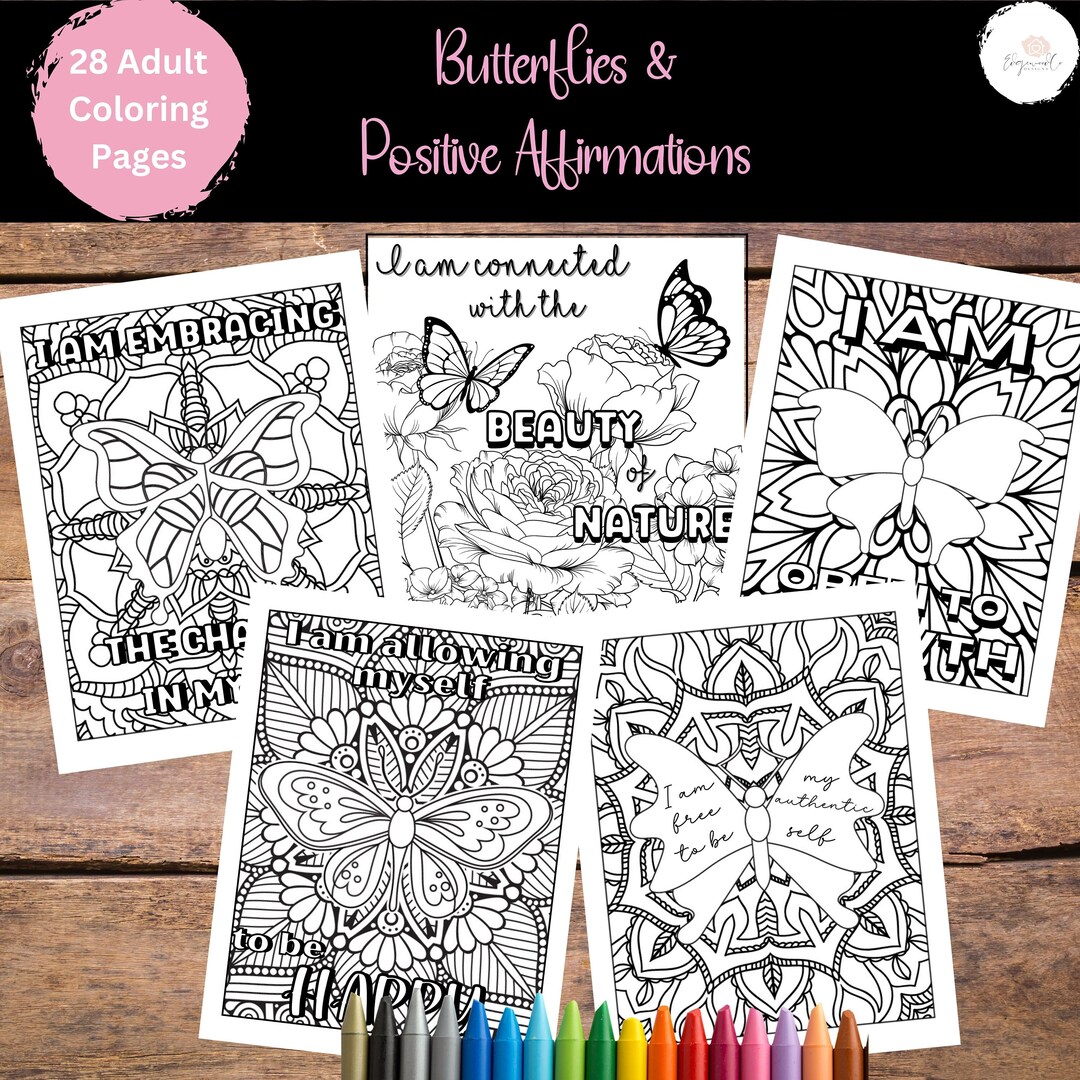 Butterfly Positive Affirmation Coloring Pages for Adults, Digital ...