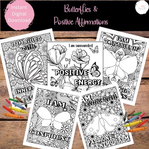 Butterfly Positive Affirmation Coloring Pages for Adults, Digital ...
