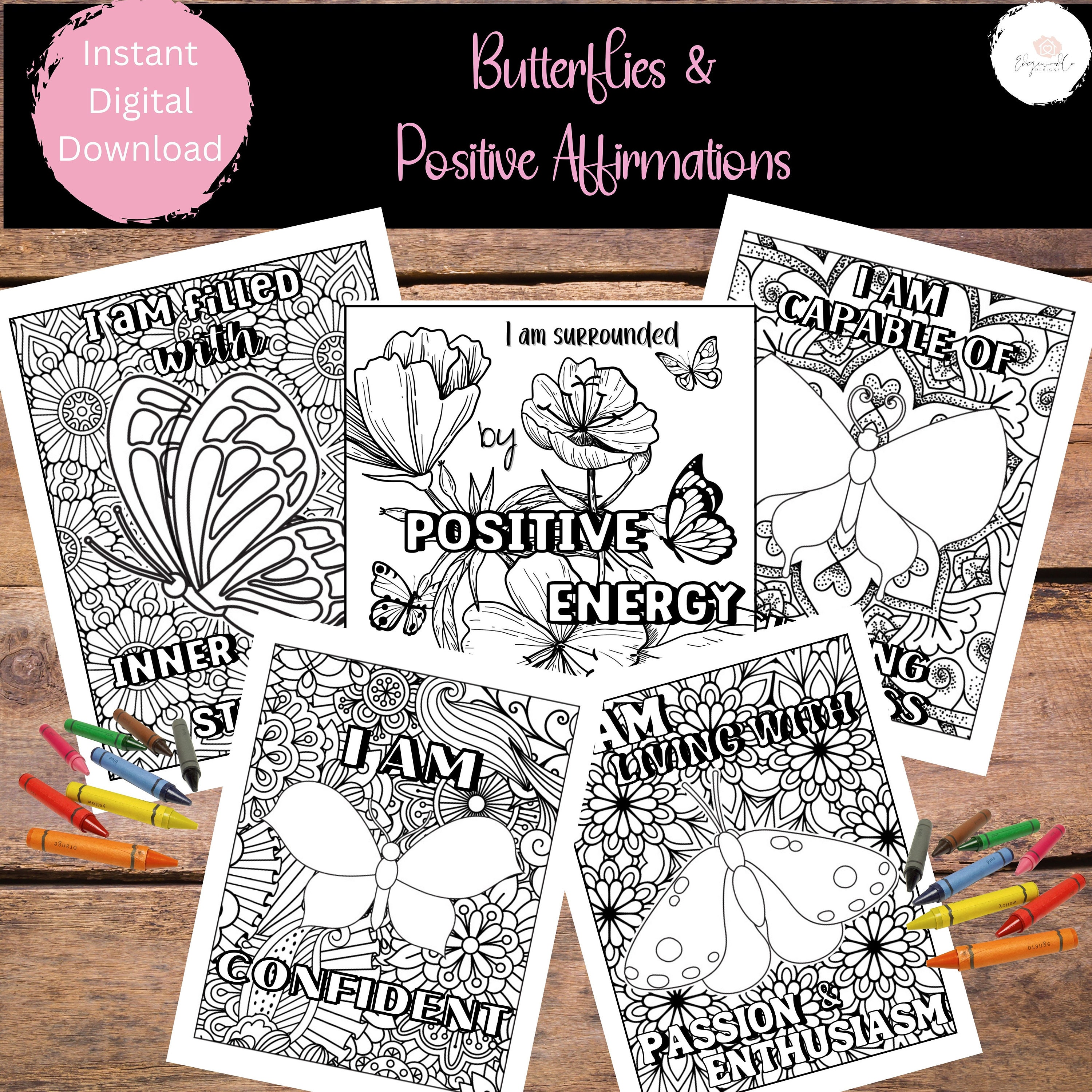 Butterfly Positive Affirmation Coloring Pages for Adults - Etsy