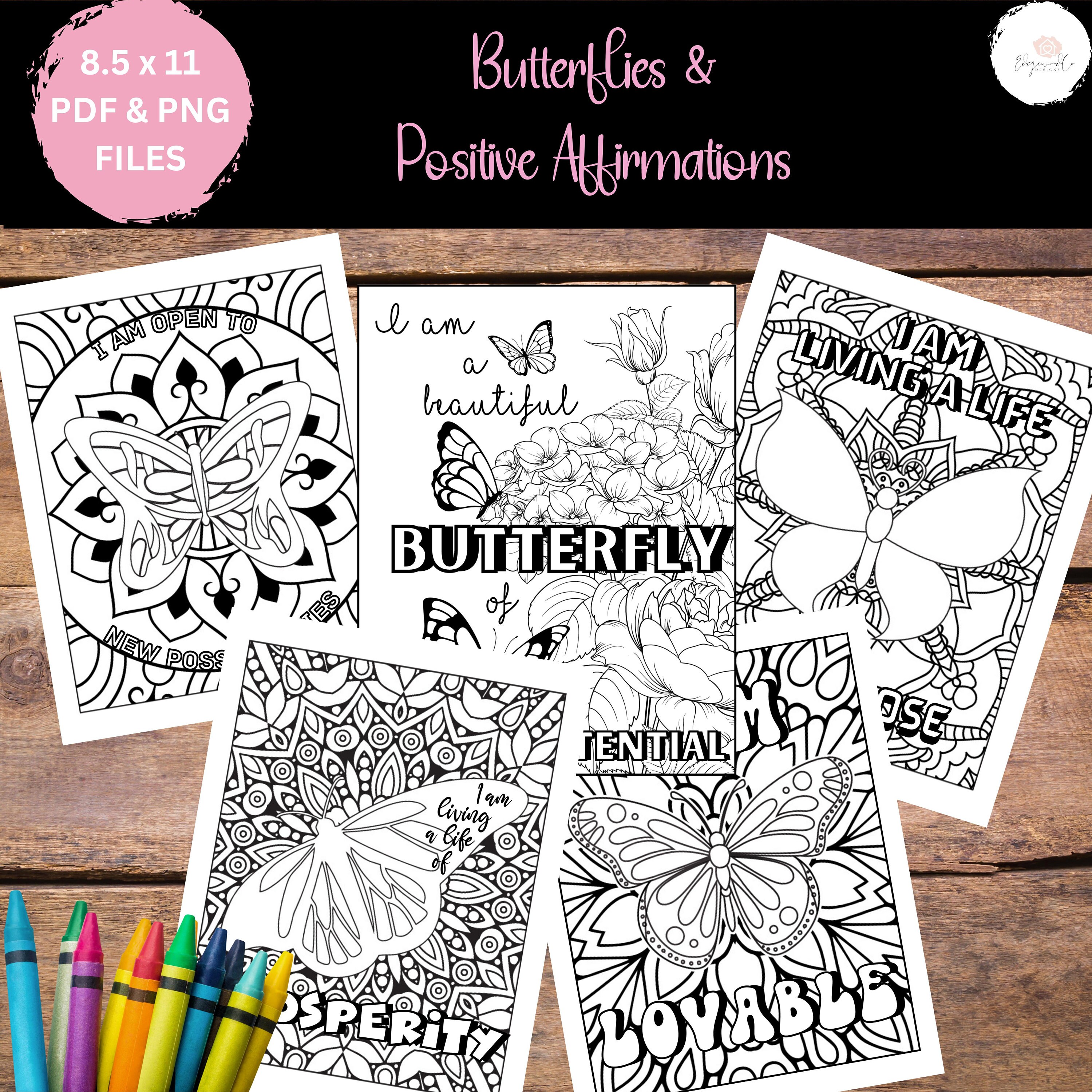 Butterfly Positive Affirmation Coloring Pages for Adults - Etsy
