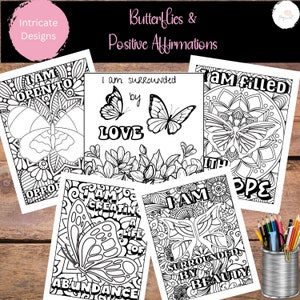 Butterfly Positive Affirmation Coloring Pages for Adults, Digital ...