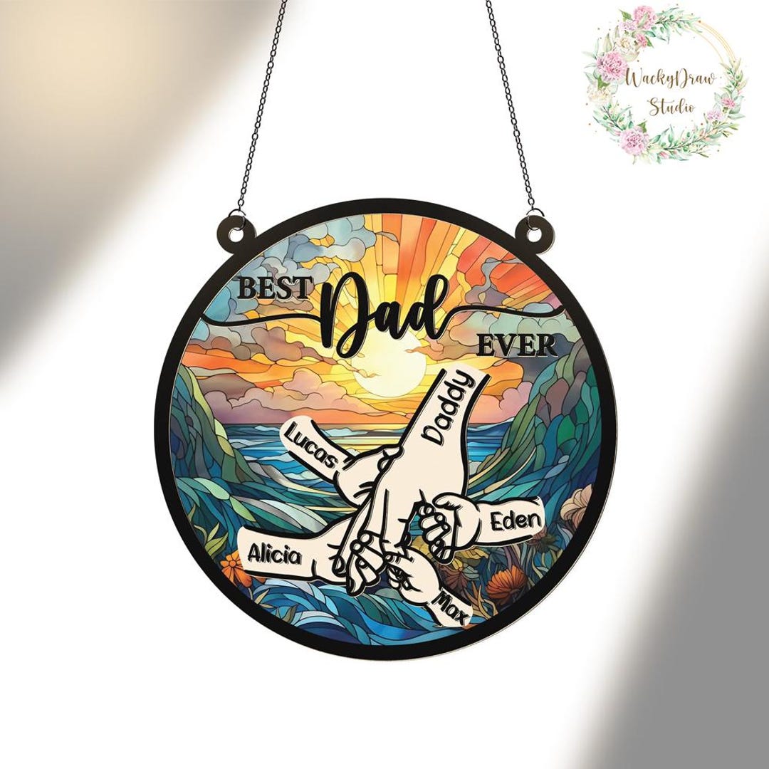 Personalized Dad Hands Suncatcher, Custom Acrylic & Plywood, Father's ...