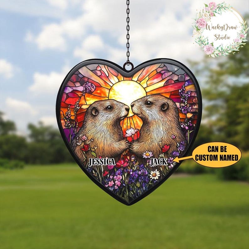Groundhog Couple Suncatcher – Anniversary Window Hanging Decor, Animal ...