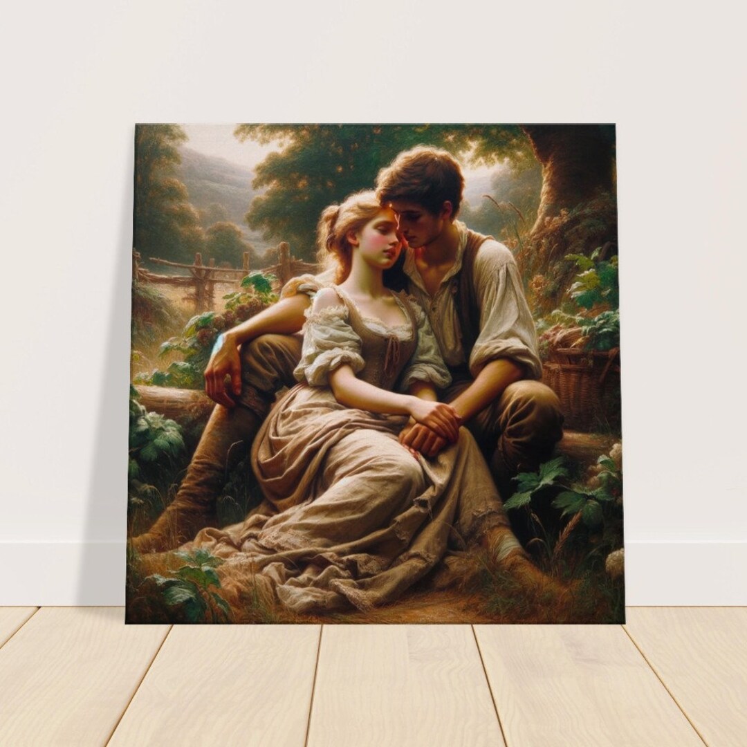 Rustic Love: an Intimate Moment, Wall Art, Art Canvas, Oil Painting of ...