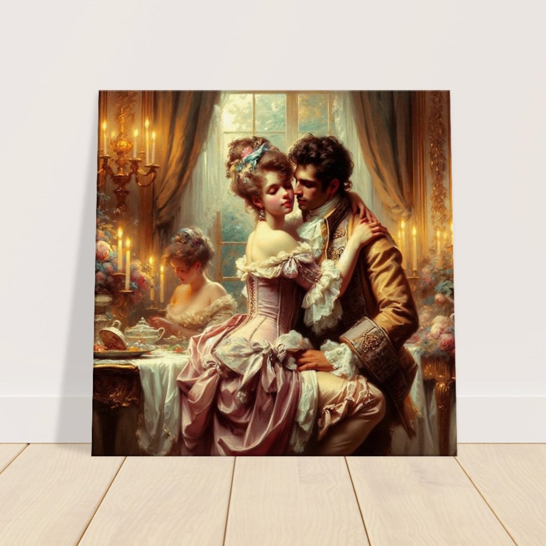 Rustic Love Oil Painting: Intimate Couple Art Canvas, Coquette Romance ...