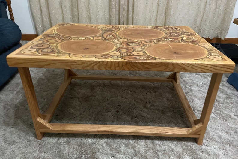Twig Coffee Table: Unique Log Slice Design, Oak Frame - Etsy