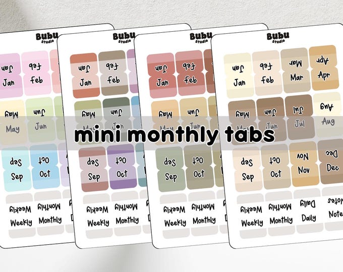 Mini Monthly Tabs Sticker Sheet Tabs Stickers Handmade Design Stickers ...
