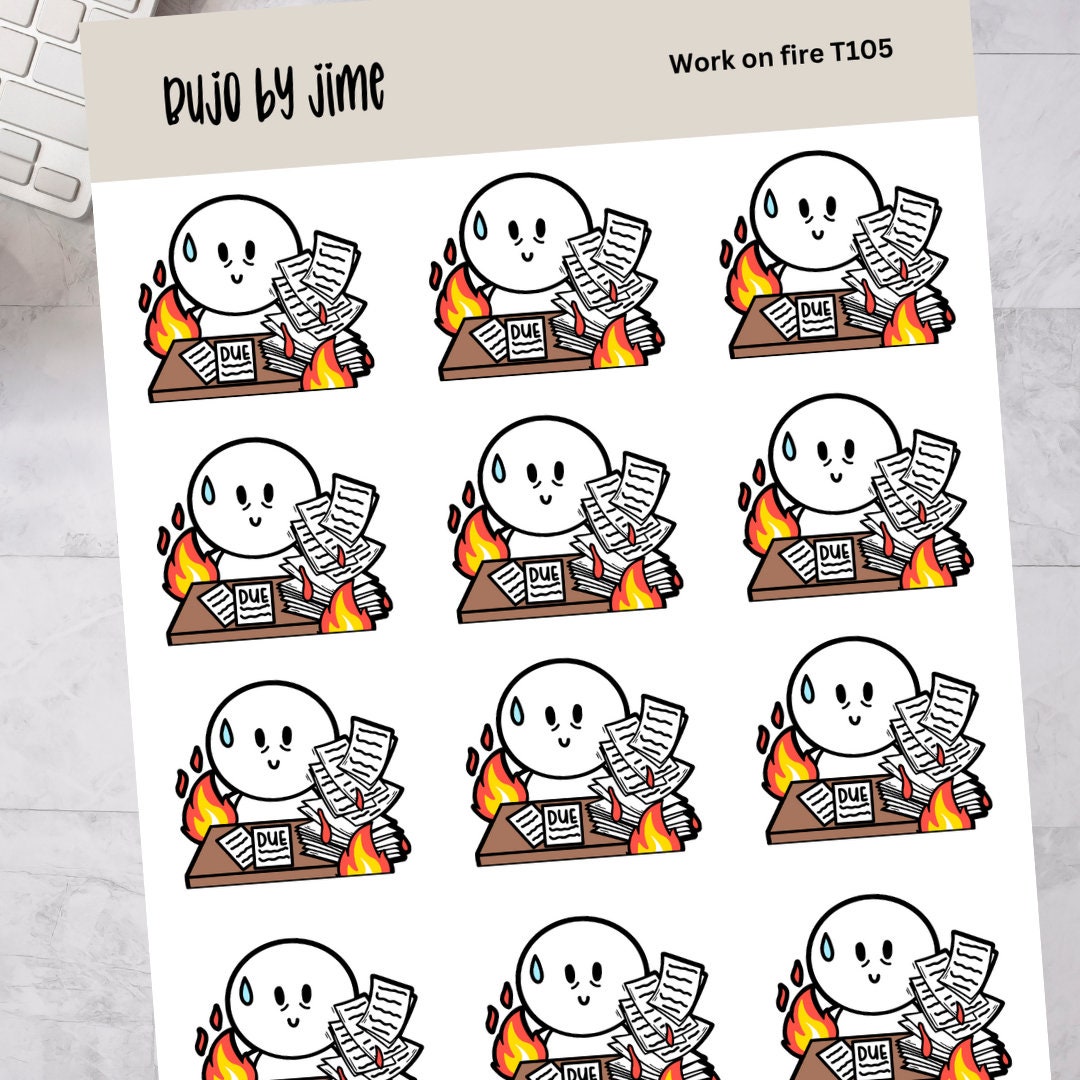 Work on Fire Sticker Sheet | Working Stickers | Burn Out Stickers ...