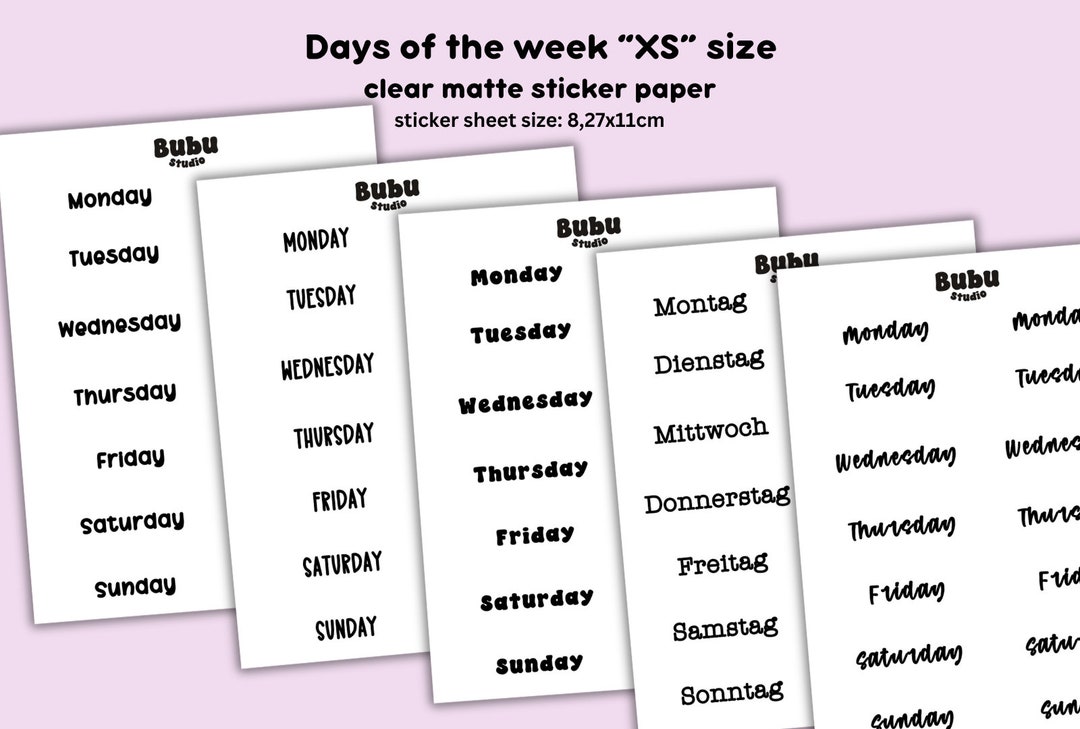 Clear Matte Days of the Week Sticker Sheet New Format Stickers for ...
