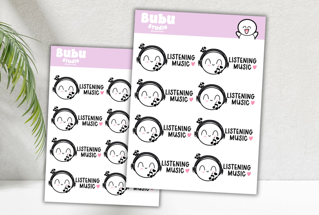 Listening Music Sticker Sheet | Happy Mood Stickers | Handmade Design ...