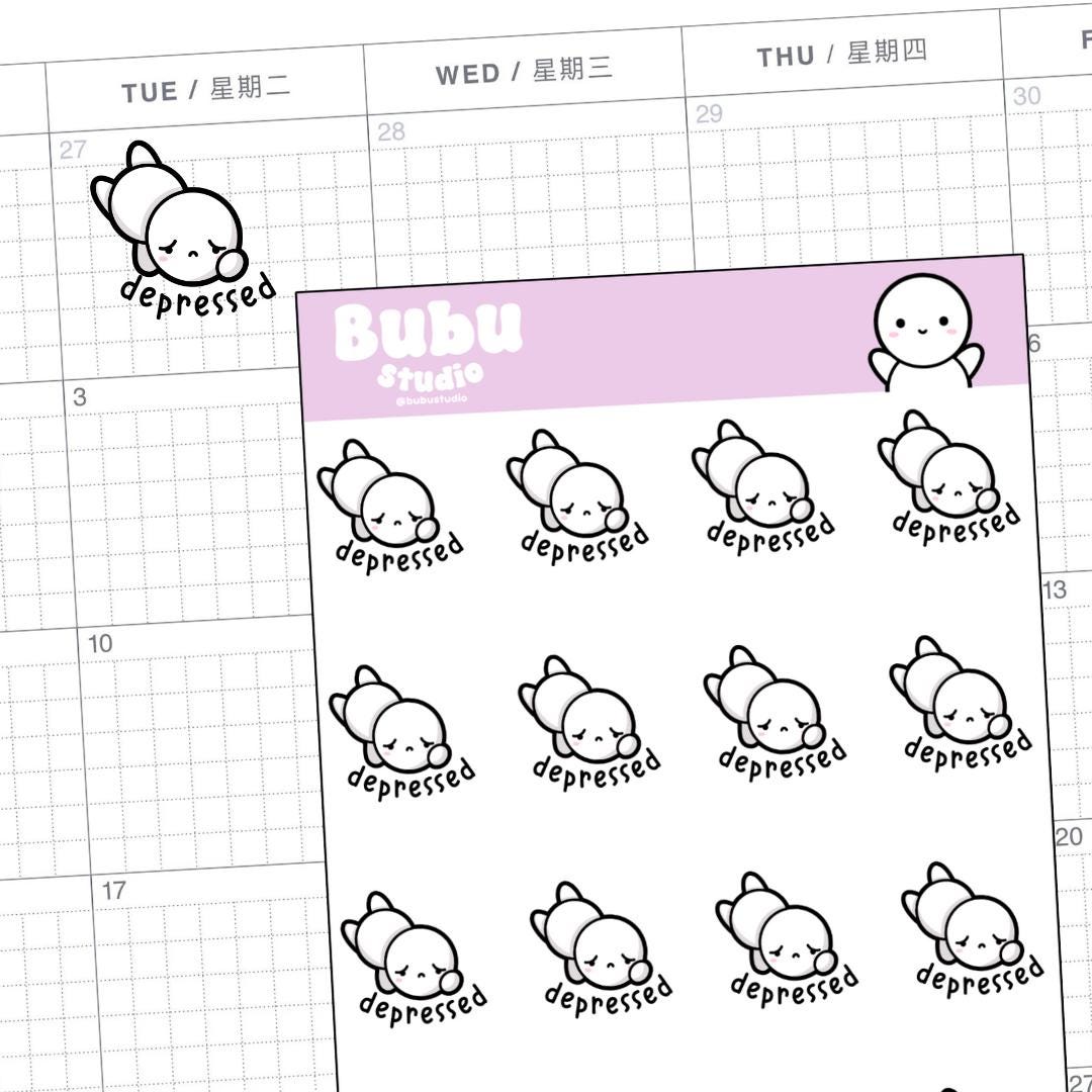 Depressed Sticker Sheet | Sad Mood | Handmade Design Stickers for ...