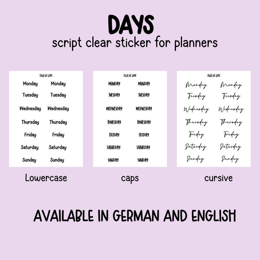 Clear Matte Days of the Week Sticker Sheet Stickers for Planners and ...