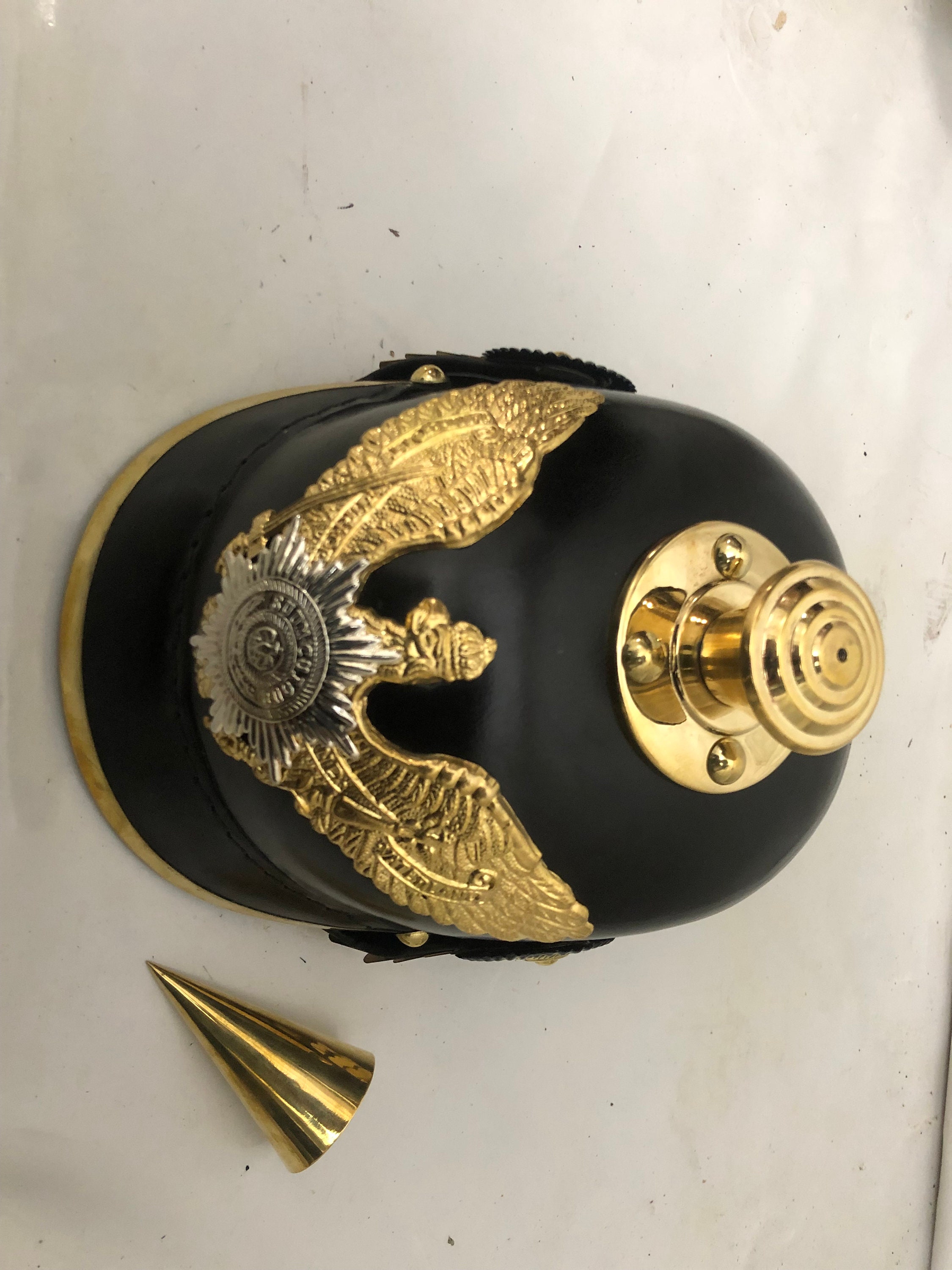 Pickelhaube German Leather Imperial Spike Prussian Helmet With Brass ...