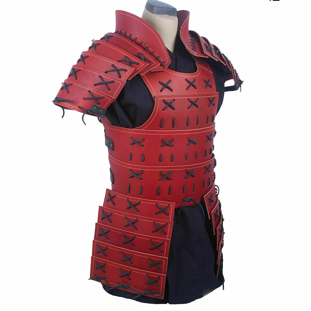 Red Medieval Leather Samurai Leather Armor for LARP and Cosplay Costume ...