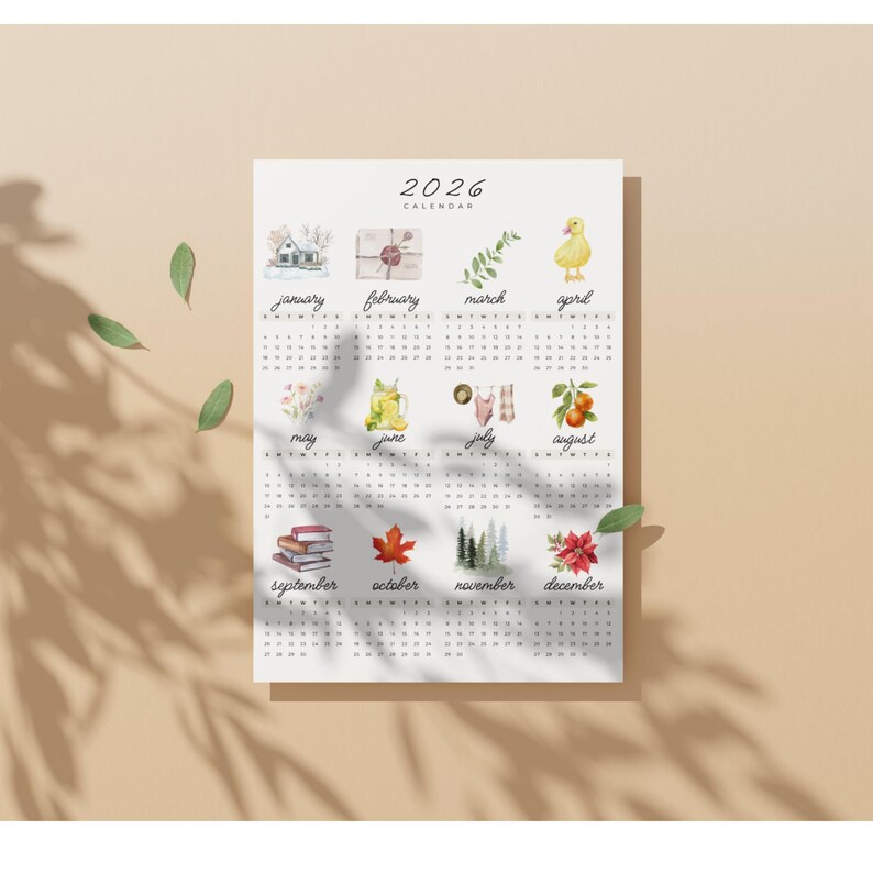 2026 Watercolor Calendar Printable, Monthly Calendar, 8.5x11" Planner ...