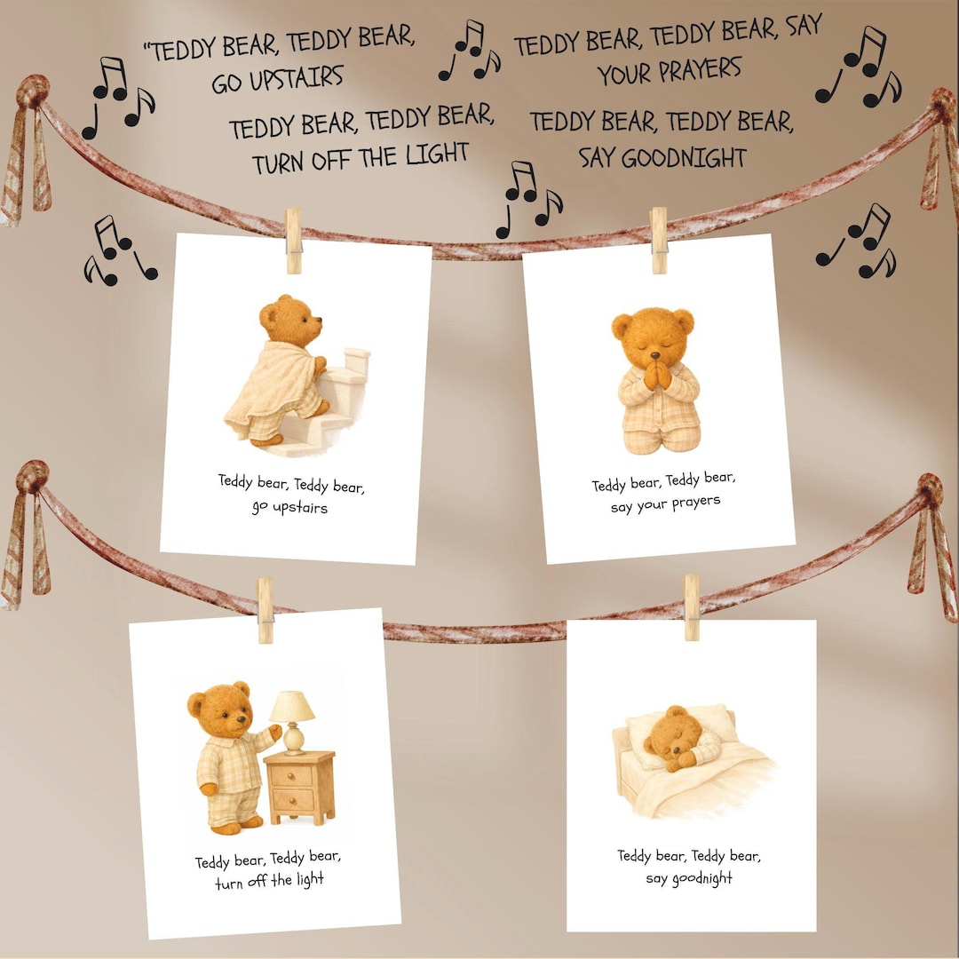 Teddy Bear Nursery Rhyme Art Print Bundle, Bedtime Prayer Wall ...