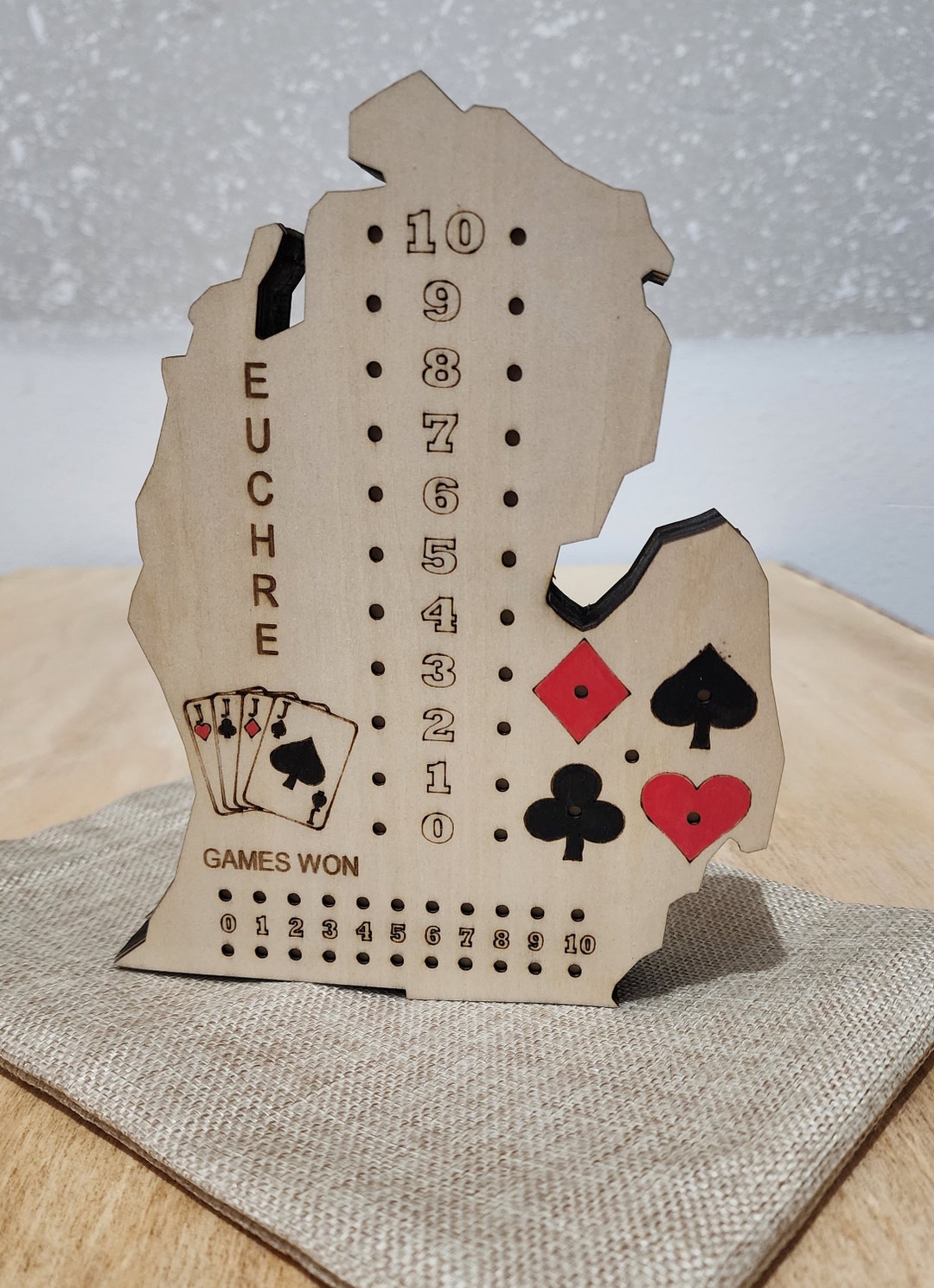 MICHIGAN Euchre Score Board - Laser Engraved (pegs, Cards and Gift Bag ...