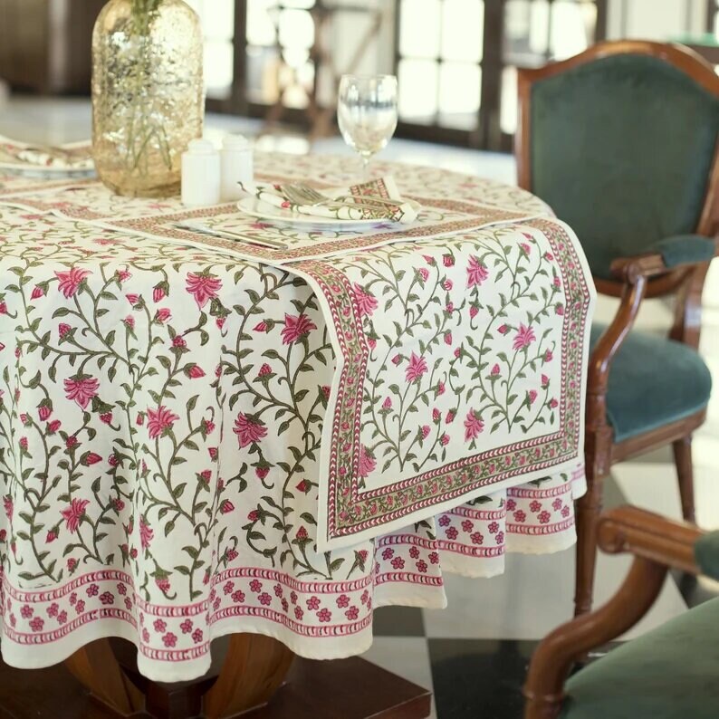 New Era Vintage Cotton Block Print Table Cover Rectangle/square/round ...
