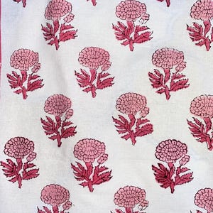 Dark Pink & Baby Pink Indian Hand Block Floral Printed Cotton Cloth ...