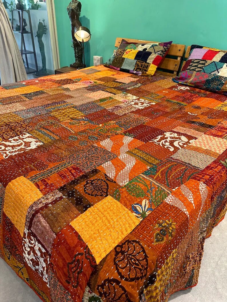 Newera Bohemian Patchwork Quilt Kantha Quilt Handmade Vintage Quilts Boho King Size Bedding ...