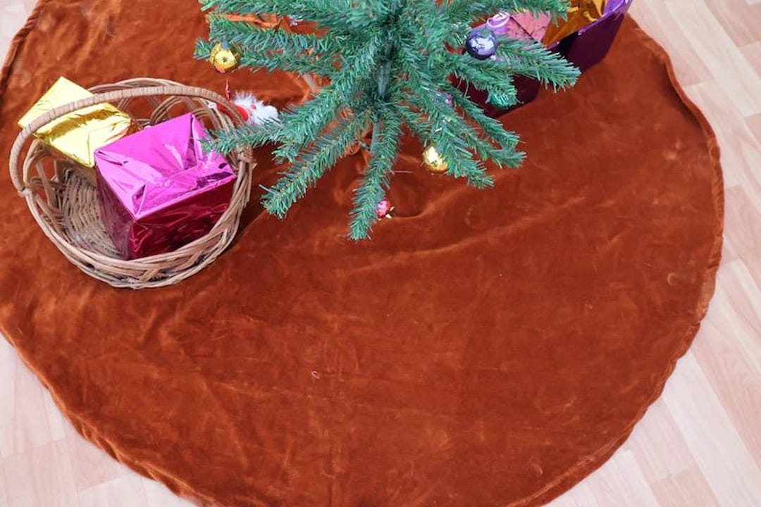 NEC Golden Brown Velvet Christmas Tree Skirt: Holiday Decor - Etsy