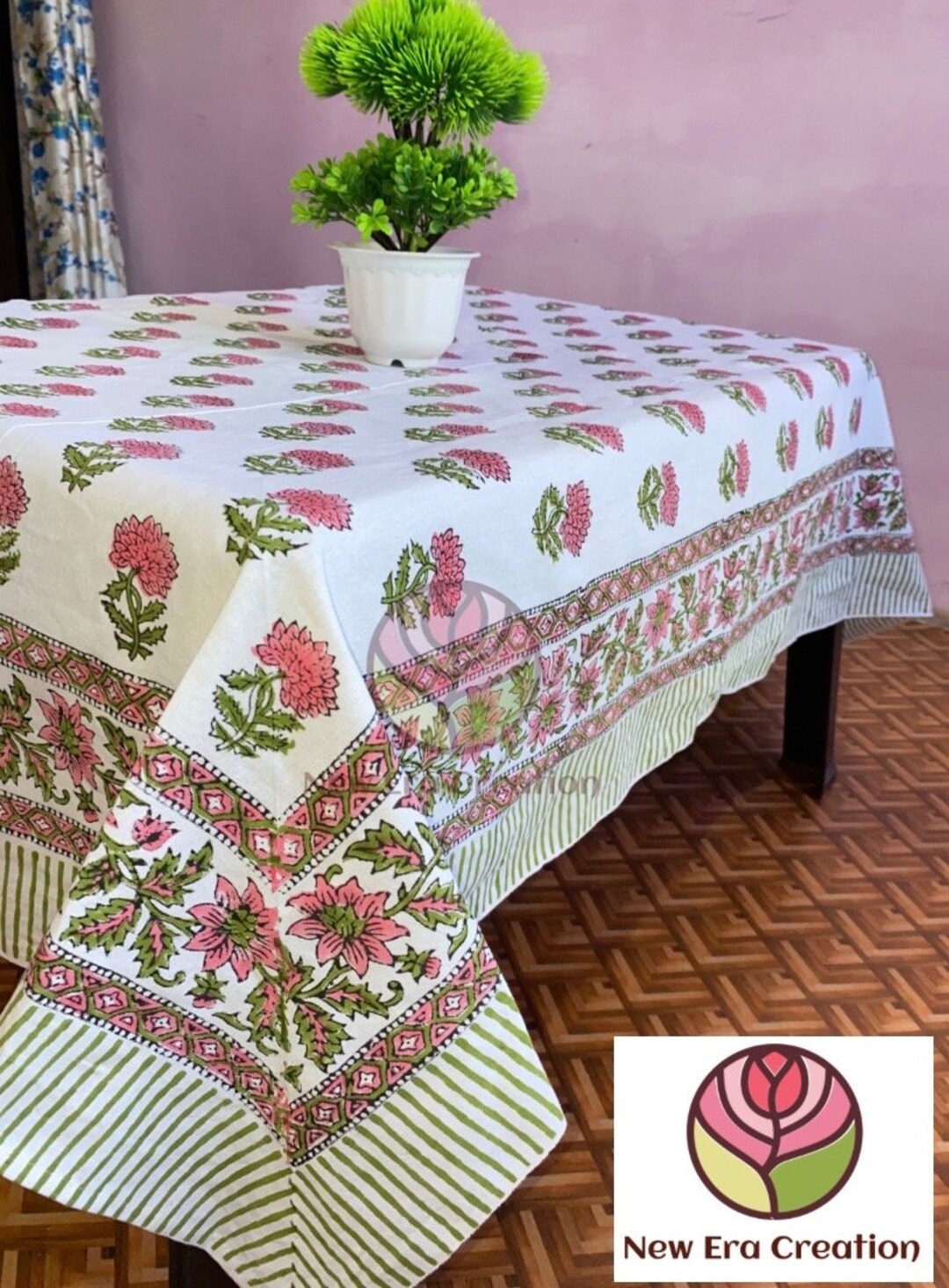 New Era Vintage Cotton Block Print Table Cover Rectangle/square/round ...