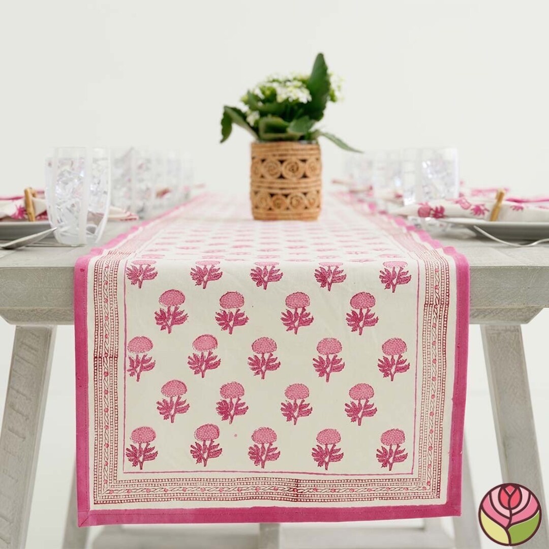 Dark Pink & Baby Pink Indian Hand Block Floral Printed Cotton Cloth ...