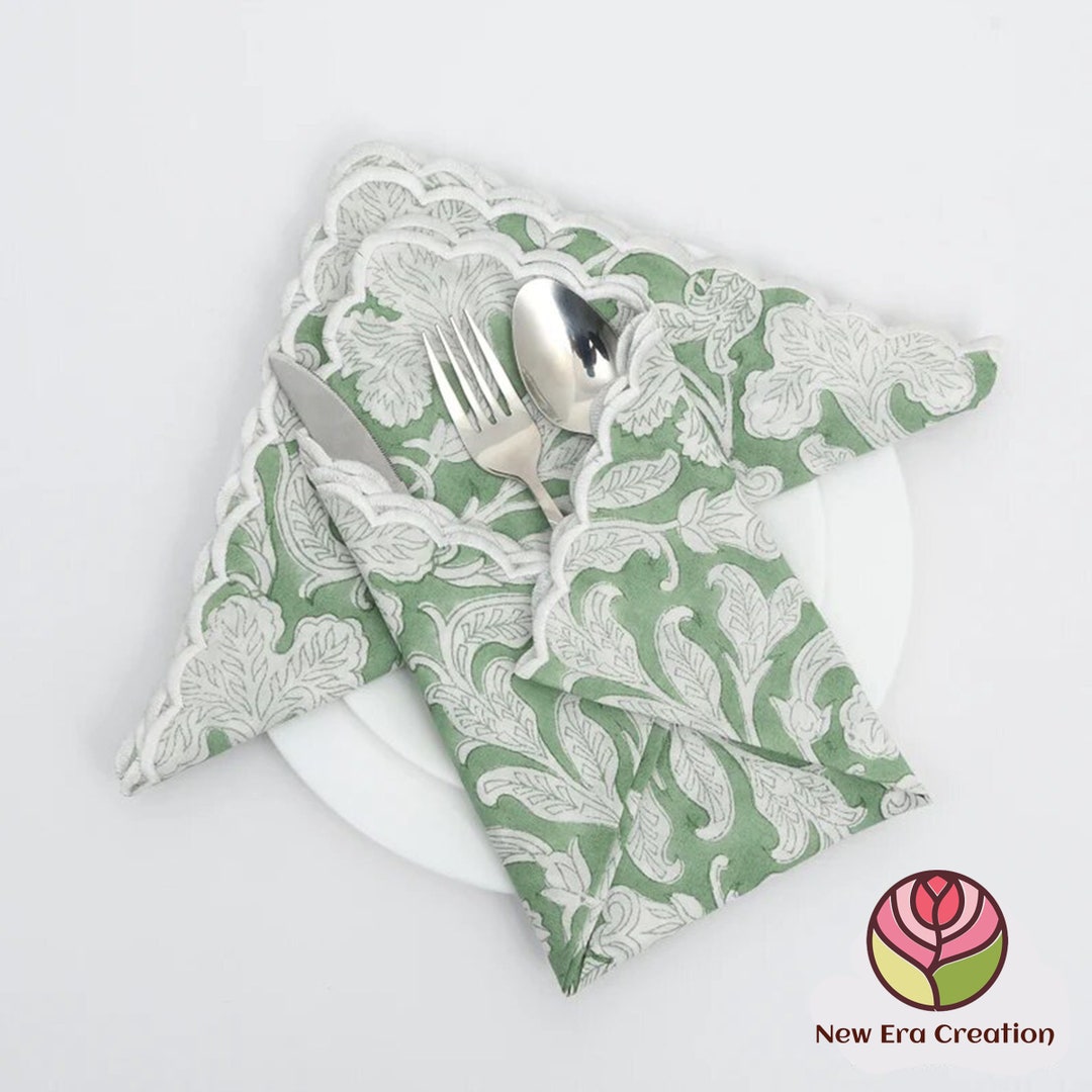 Sage Green Floral Cotton Napkins: Indian Block Print Dinner Napkins - Etsy
