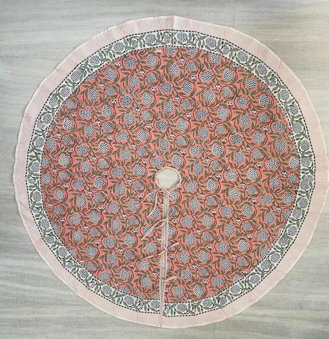 NEC Hand Block Printed Cotton Christmas Tree Skirt: Indian Floral ...
