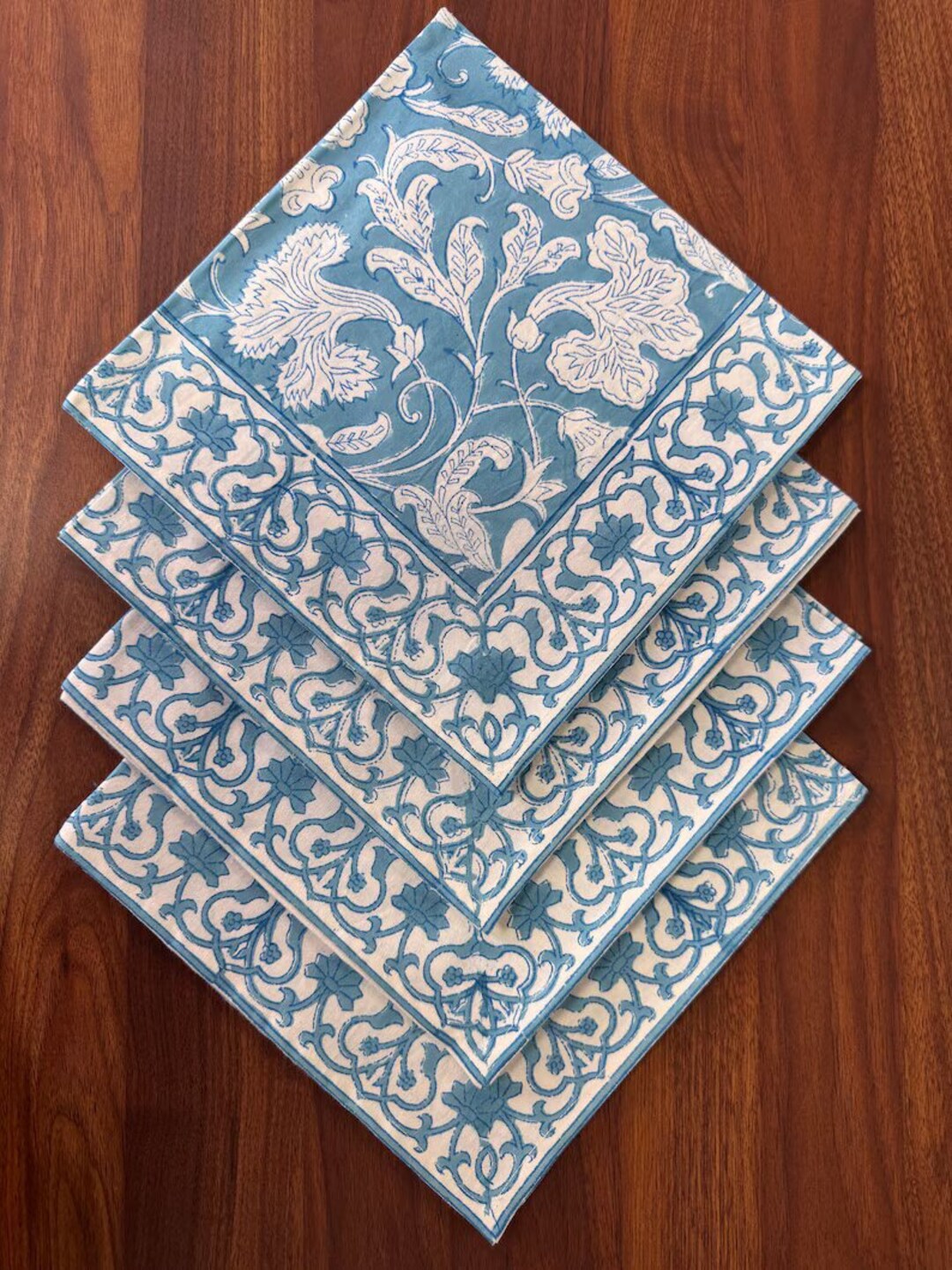 Blue Floral Block Print Cotton Napkins: Turkish Indian Style (20x20) - Etsy