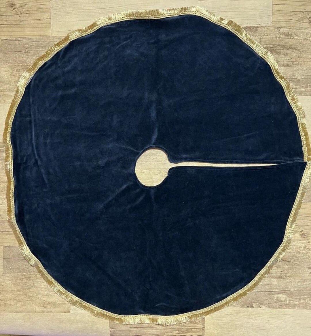 NEC Navy Blue Velvet Christmas Tree Skirt With Golden Lace - Etsy