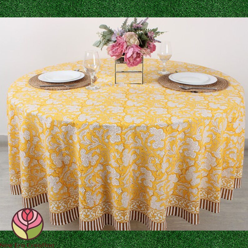 New Era Creation Saffron Yellow Round Tablecloth Indian - Etsy