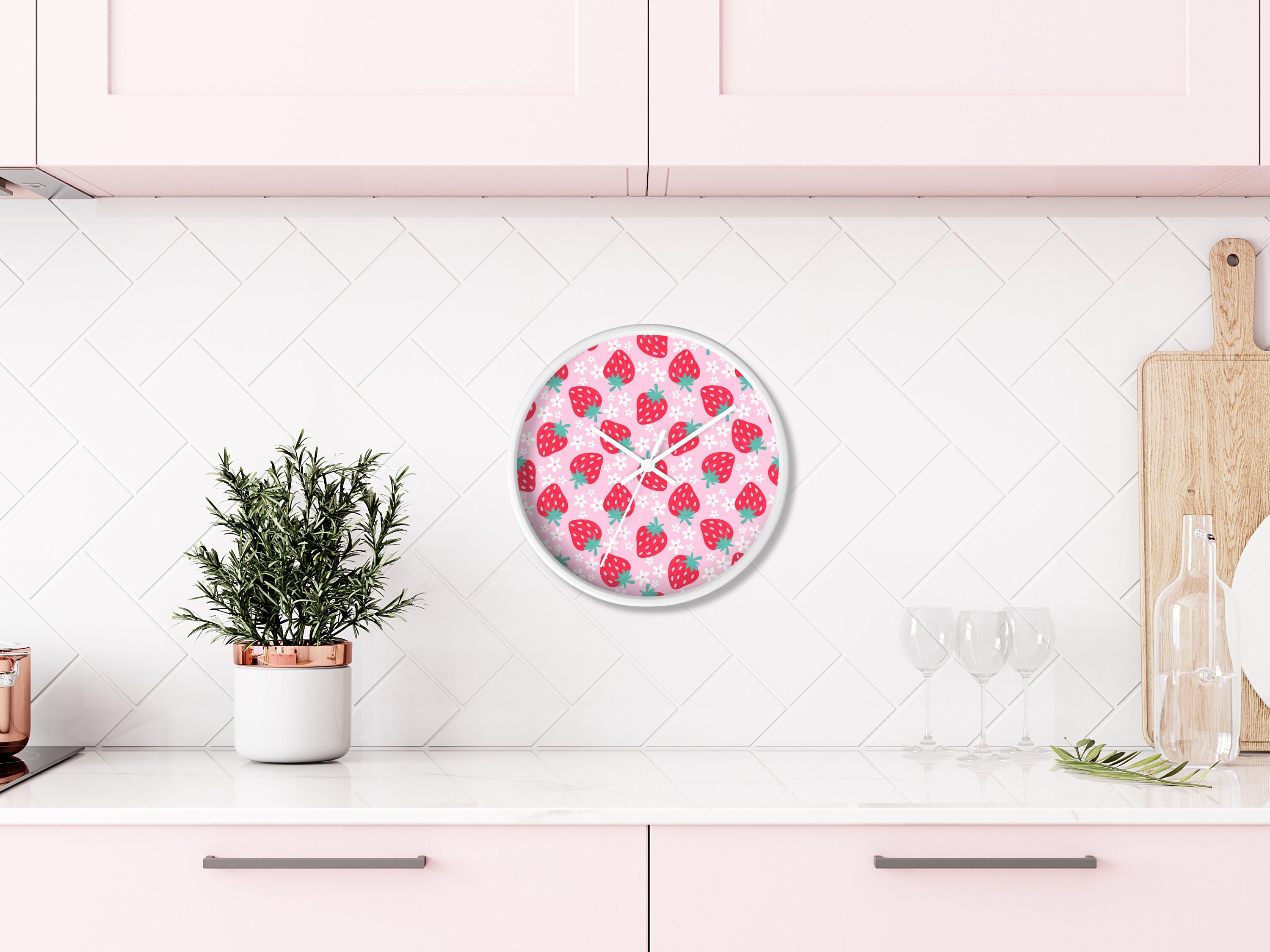 Summer Strawberries Wall Clock Pink Coquette Room Decor, Girly Bedroom ...