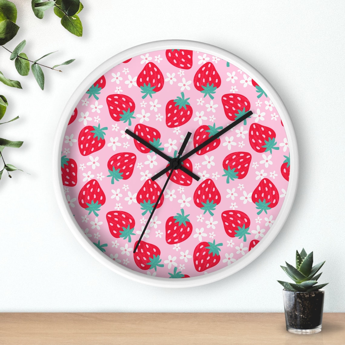Summer Strawberries Wall Clock Pink Coquette Room Decor, Girly Bedroom ...