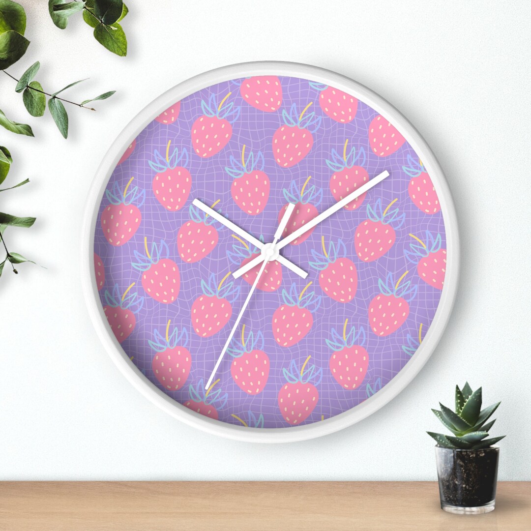 Retro Strawberries Wall Clock, Trendy Coquette Room Decor, Girly ...