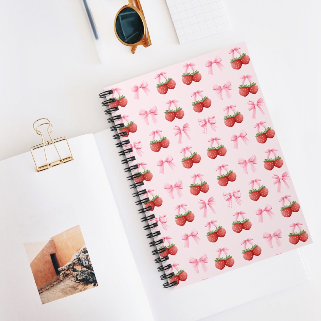 Coquette Aesthetic Spiral Notebook Cute Preppy Pink Cherries & Bows ...