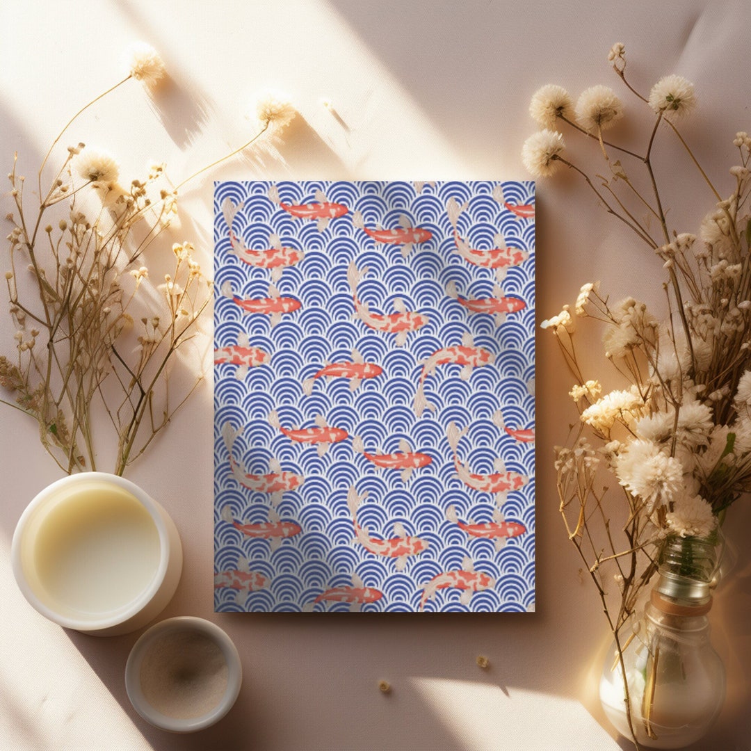 Japanese Koi JOURNAL; Japanese Wave Art Gift, Hardcover Lined Notebook ...