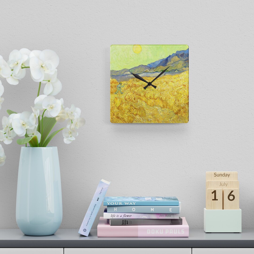 Van Gogh WALL CLOCK Vincent Van Gogh's Wheatfield With A Reaper Acrylic ...