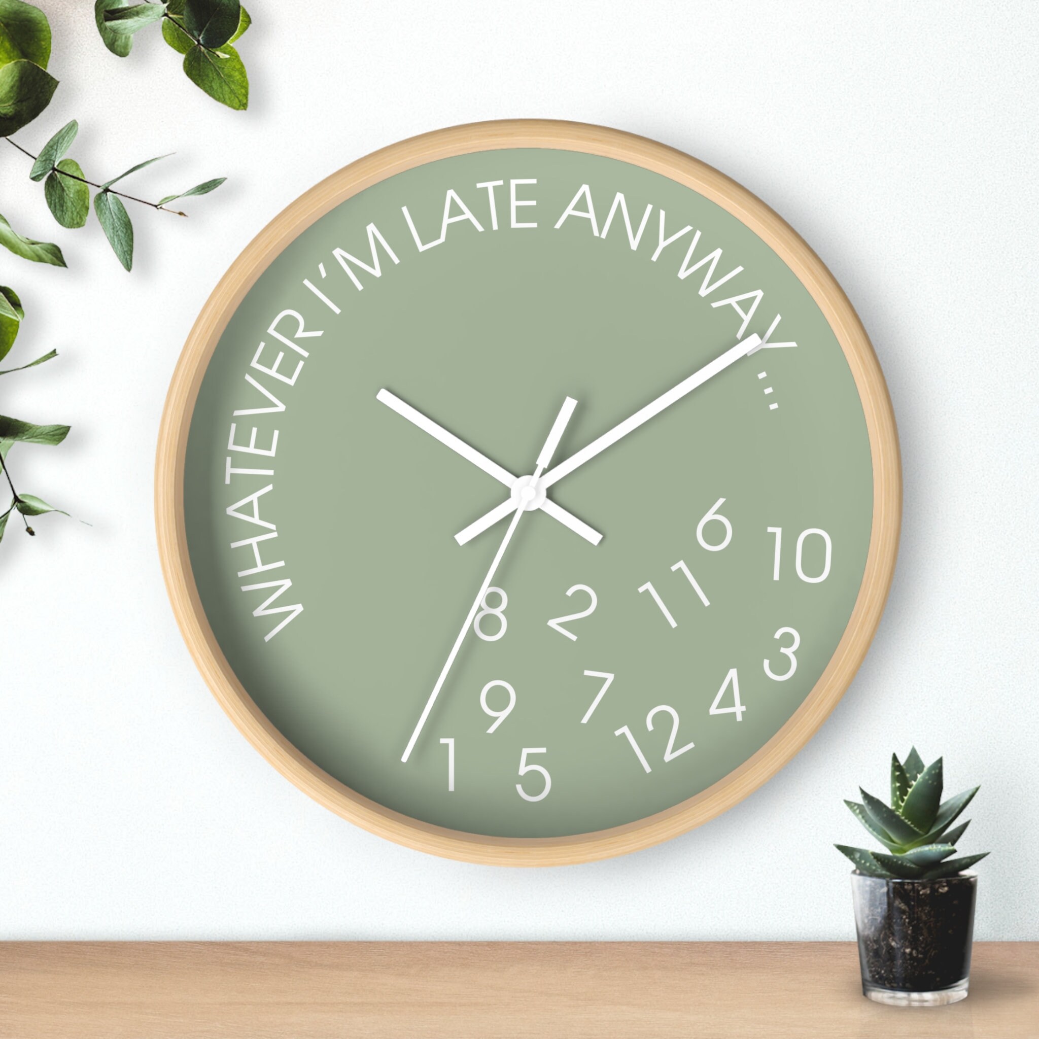 Sage Green Wall Clock Minimalism Home Decor, Unique Wall Clock ...