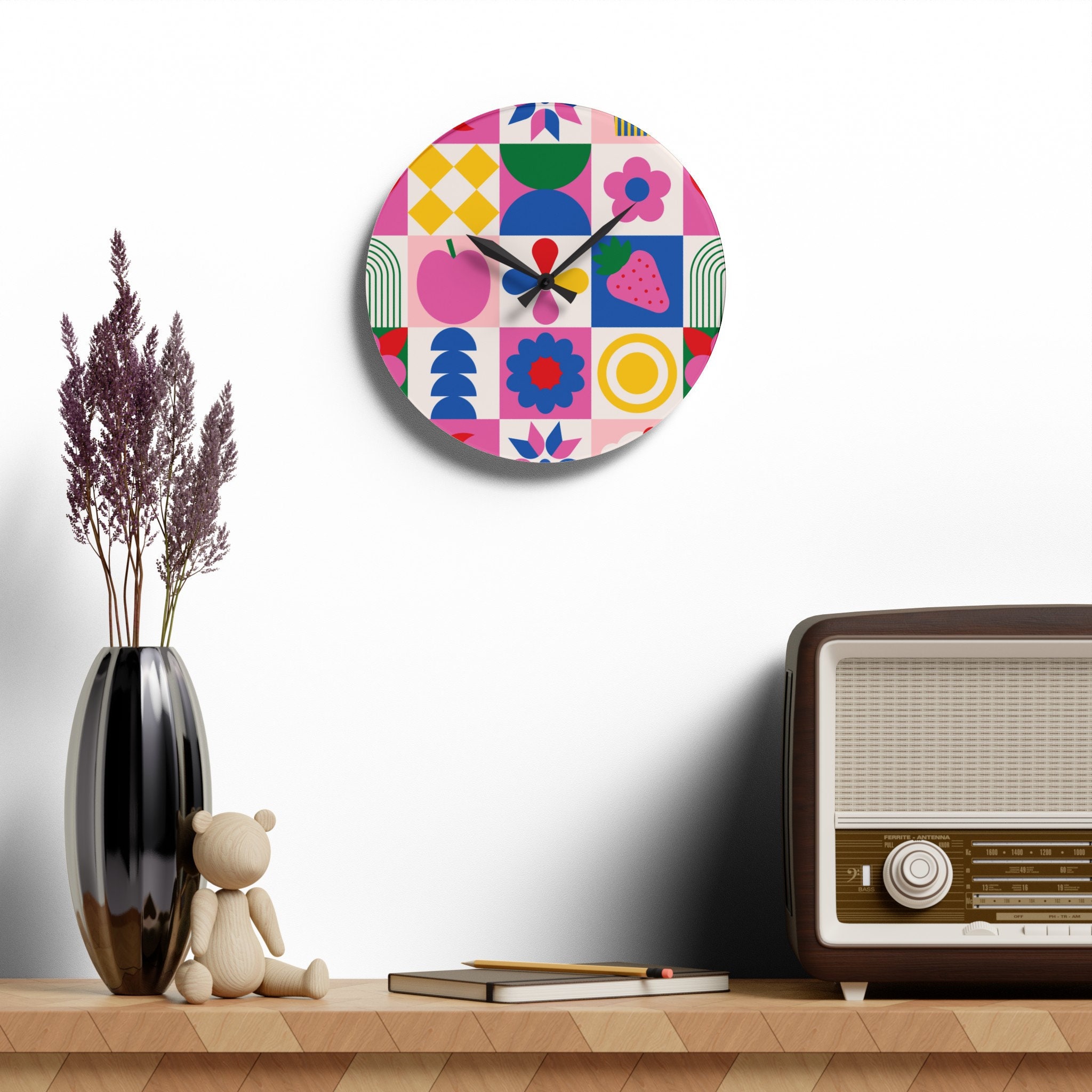 Bauhaus Wall Clock Maximalism Wall Art, Abstract Art Acrylic Wall Clock ...