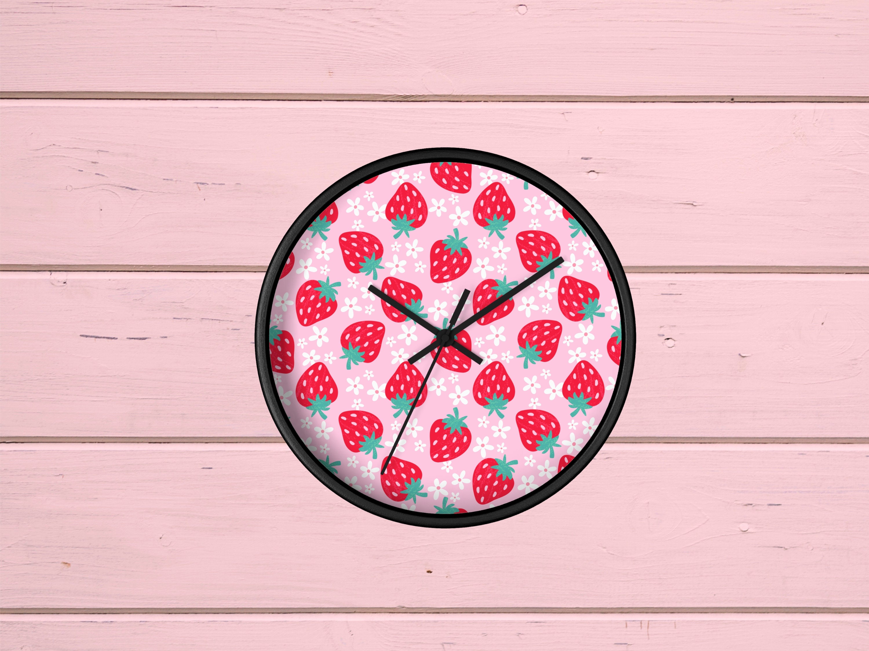 Summer Strawberries Wall Clock Pink Coquette Room Decor, Girly Bedroom ...