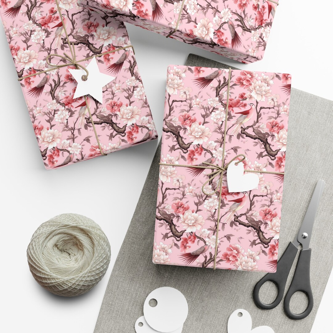Pretty Pink Floral Chinoiserie Aesthetic Gift Wrap Papers Christmas ...