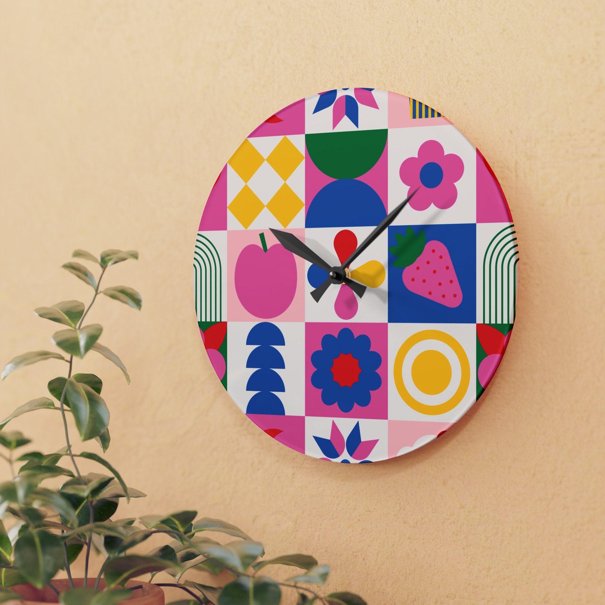 Bauhaus Wall Clock Maximalism Wall Art, Abstract Art Acrylic Wall Clock ...