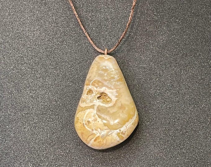 Handmade Natural Long Stone Necklace - Super Cool Tumbled Chert Pendant ...