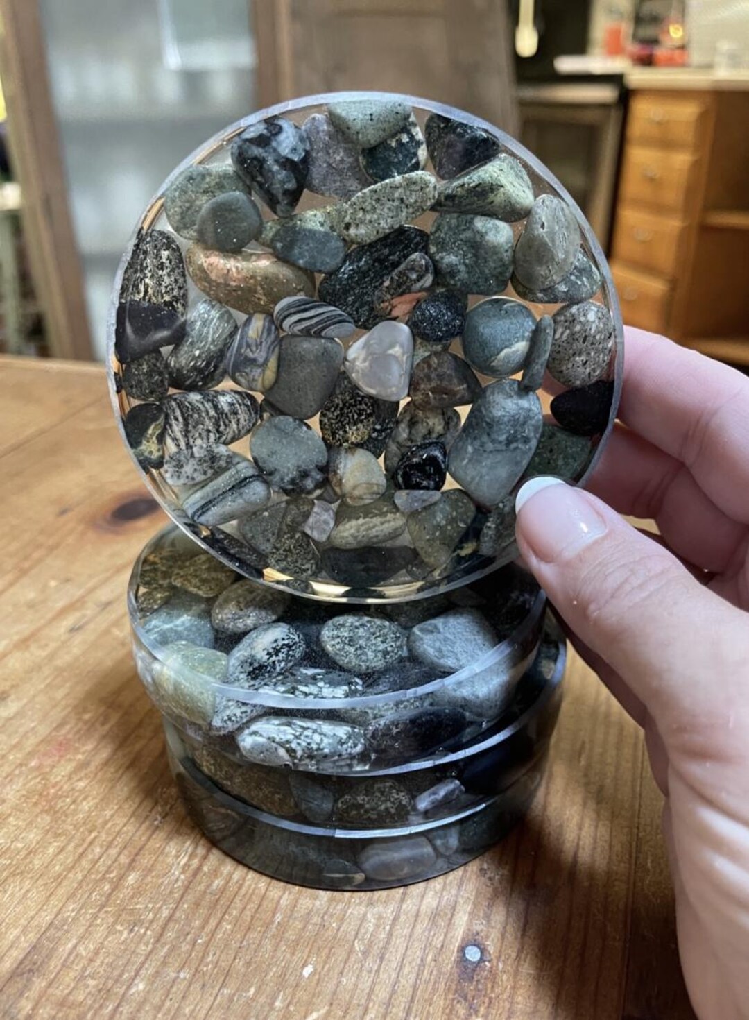Handmade Decorative Resin and Stone Coasters - Green Pebbles - Etsy