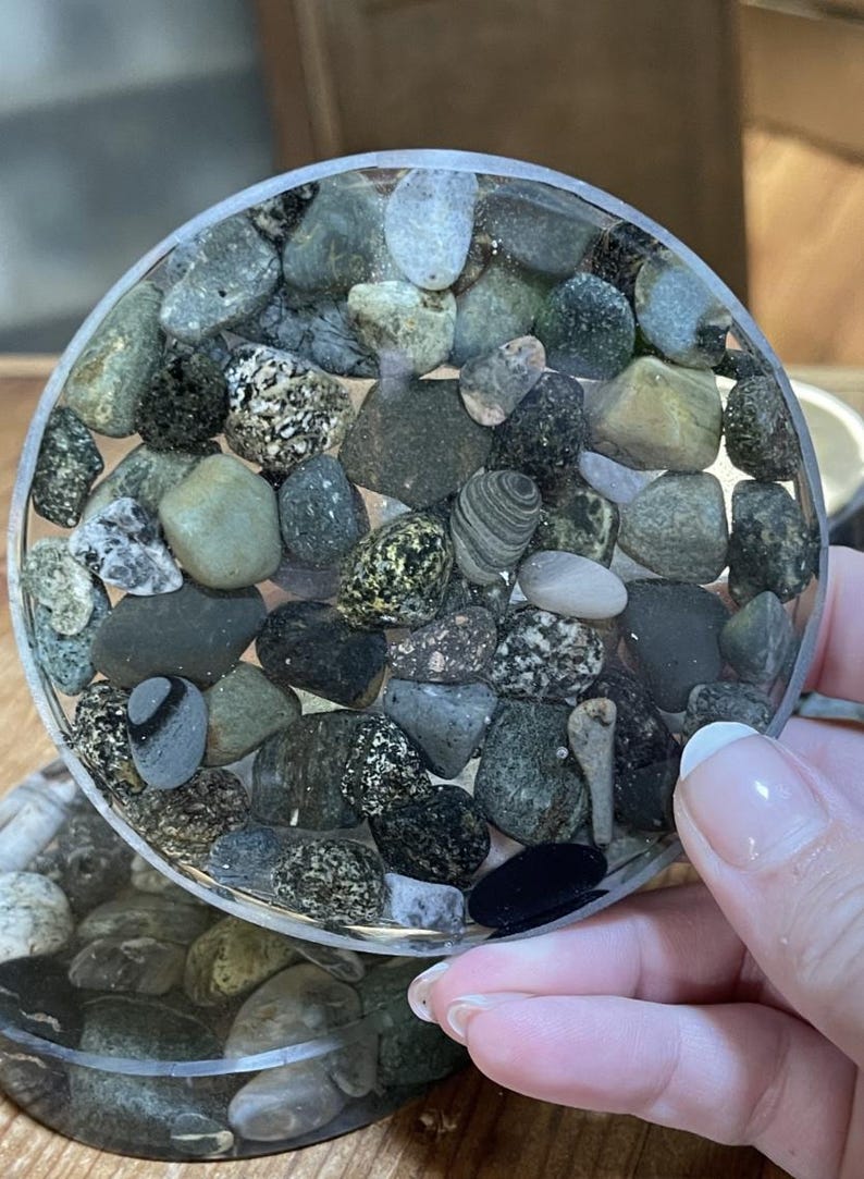 Handmade Decorative Resin and Stone Coasters - Green Pebbles - Etsy