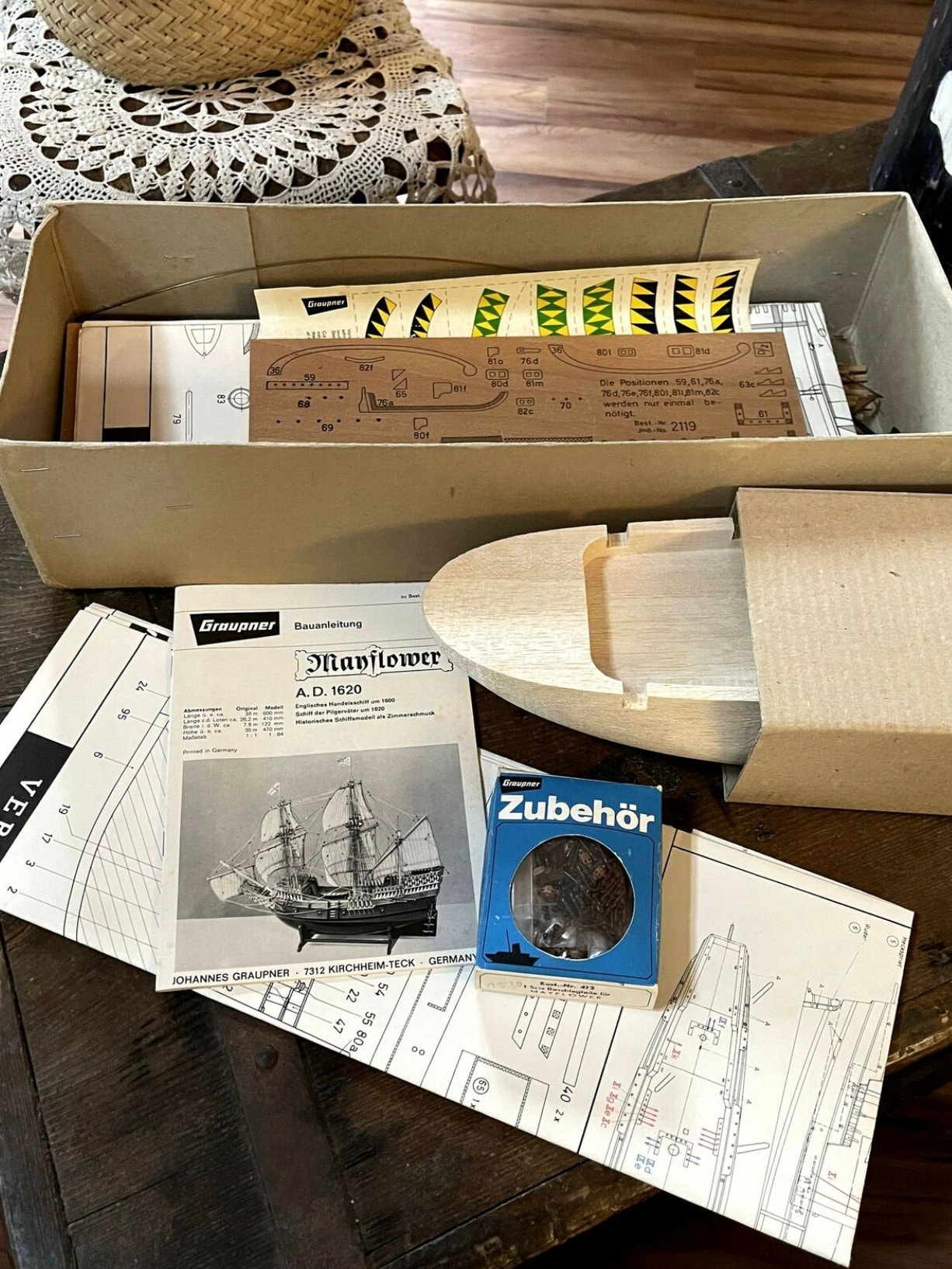 Vintage Graupner Wooden Mayflower Ship Model No. 2119 With Neat History ...