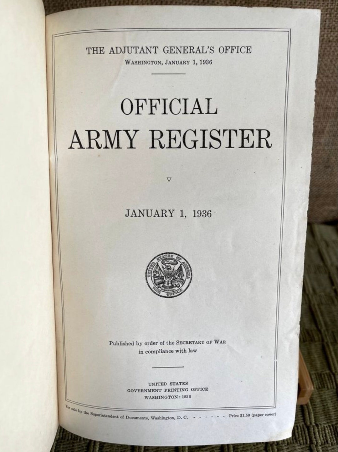 Official Army Register 1936 Formerly Owned by Brigadier General Perry ...