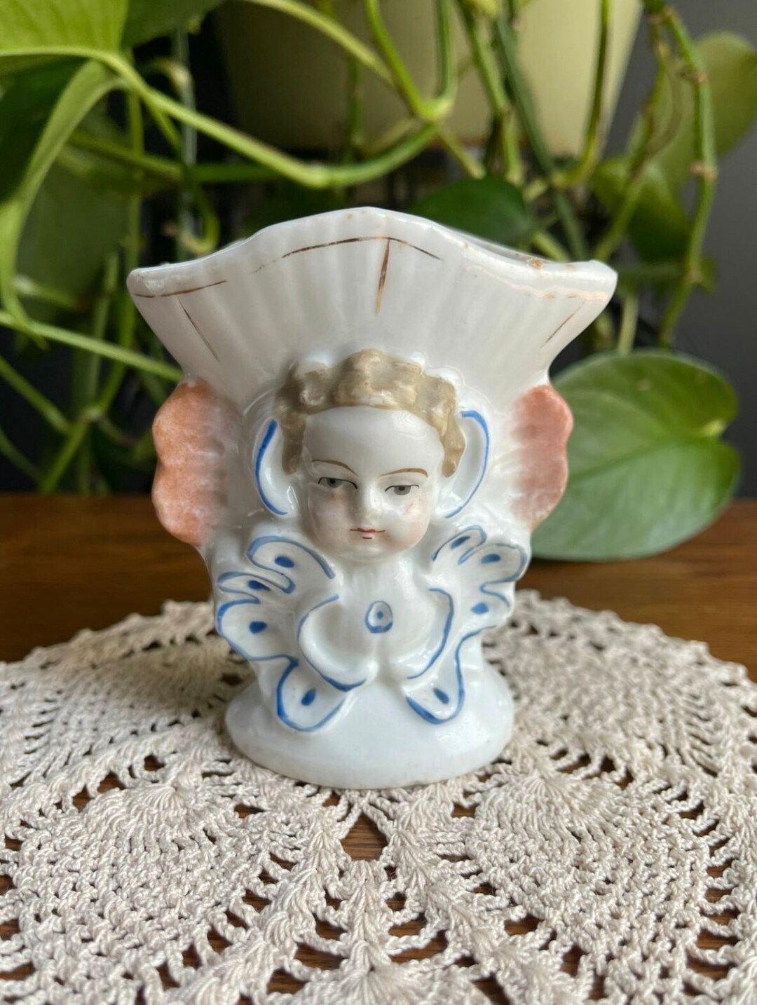 Antique Hand Painted Porcelain Angel Vase With Owner History - Etsy
